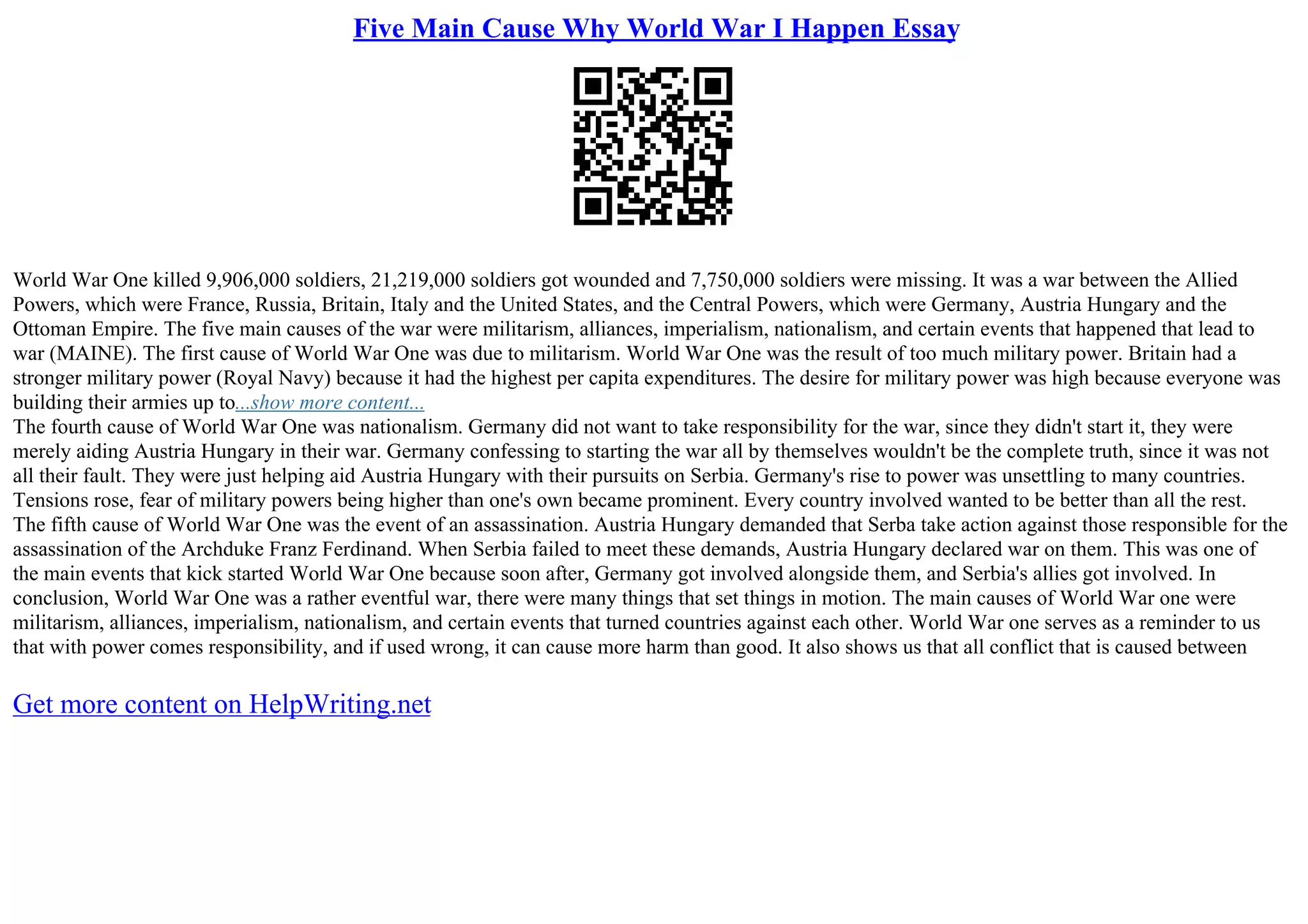 Causes Of World War 1 Dbq | PDF