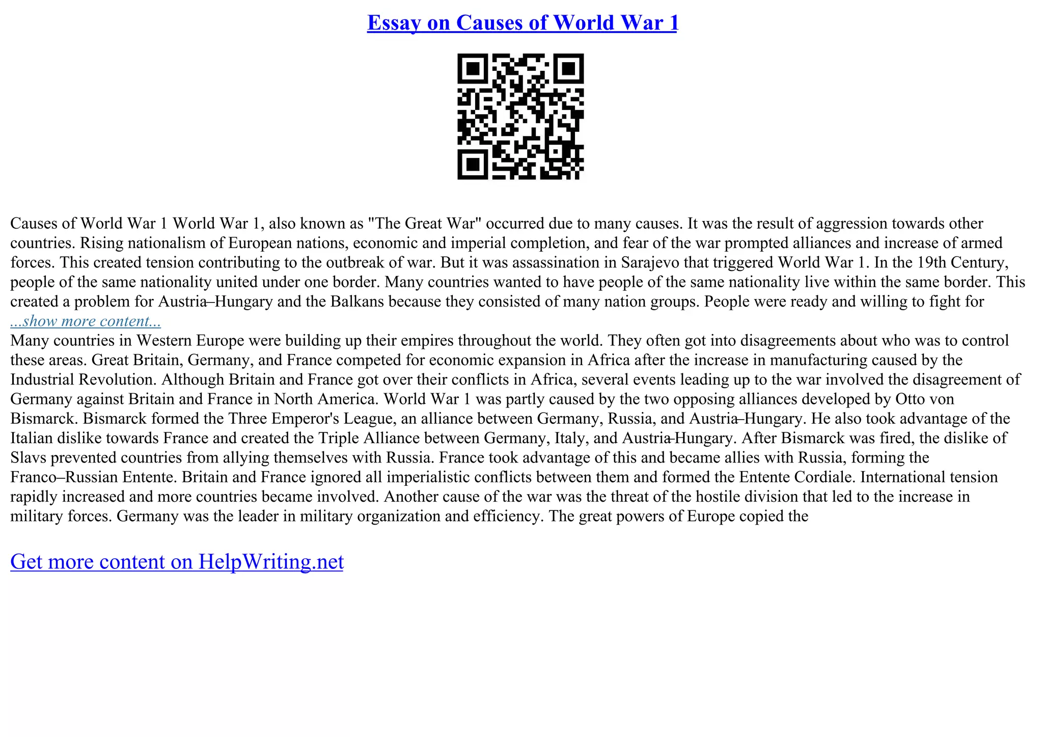 Causes Of World War 1 Dbq | PDF
