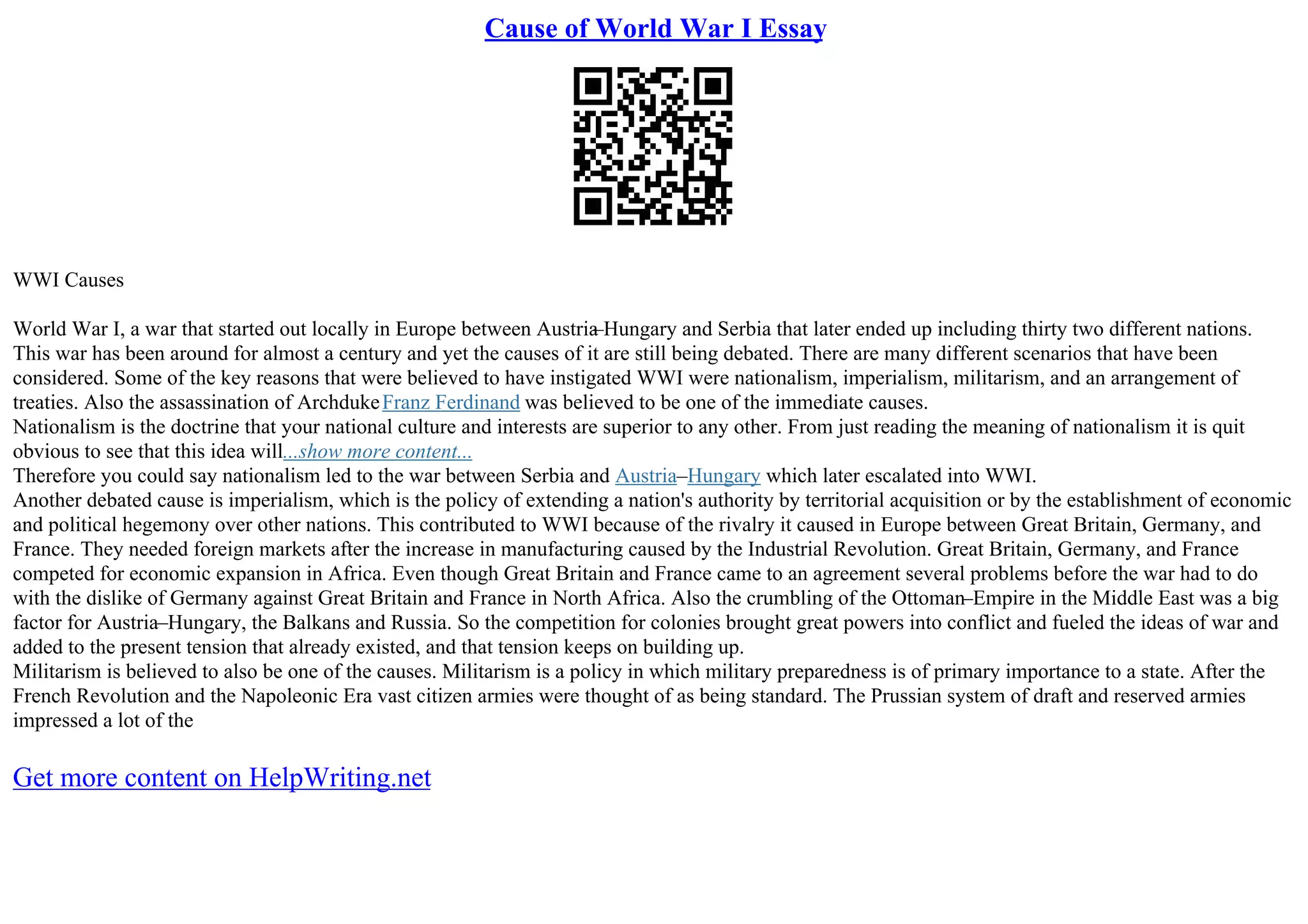 Causes Of World War 1 Dbq | PDF