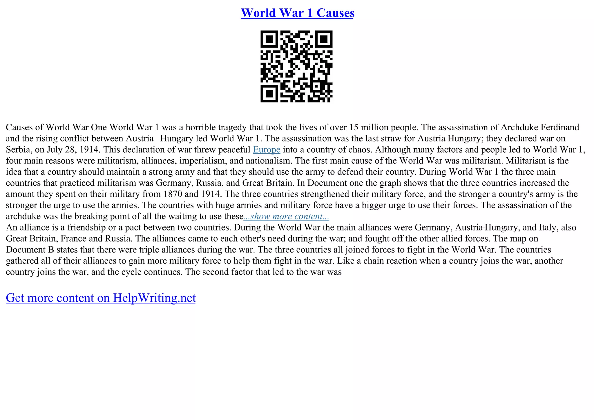 Causes Of World War 1 Dbq | PDF