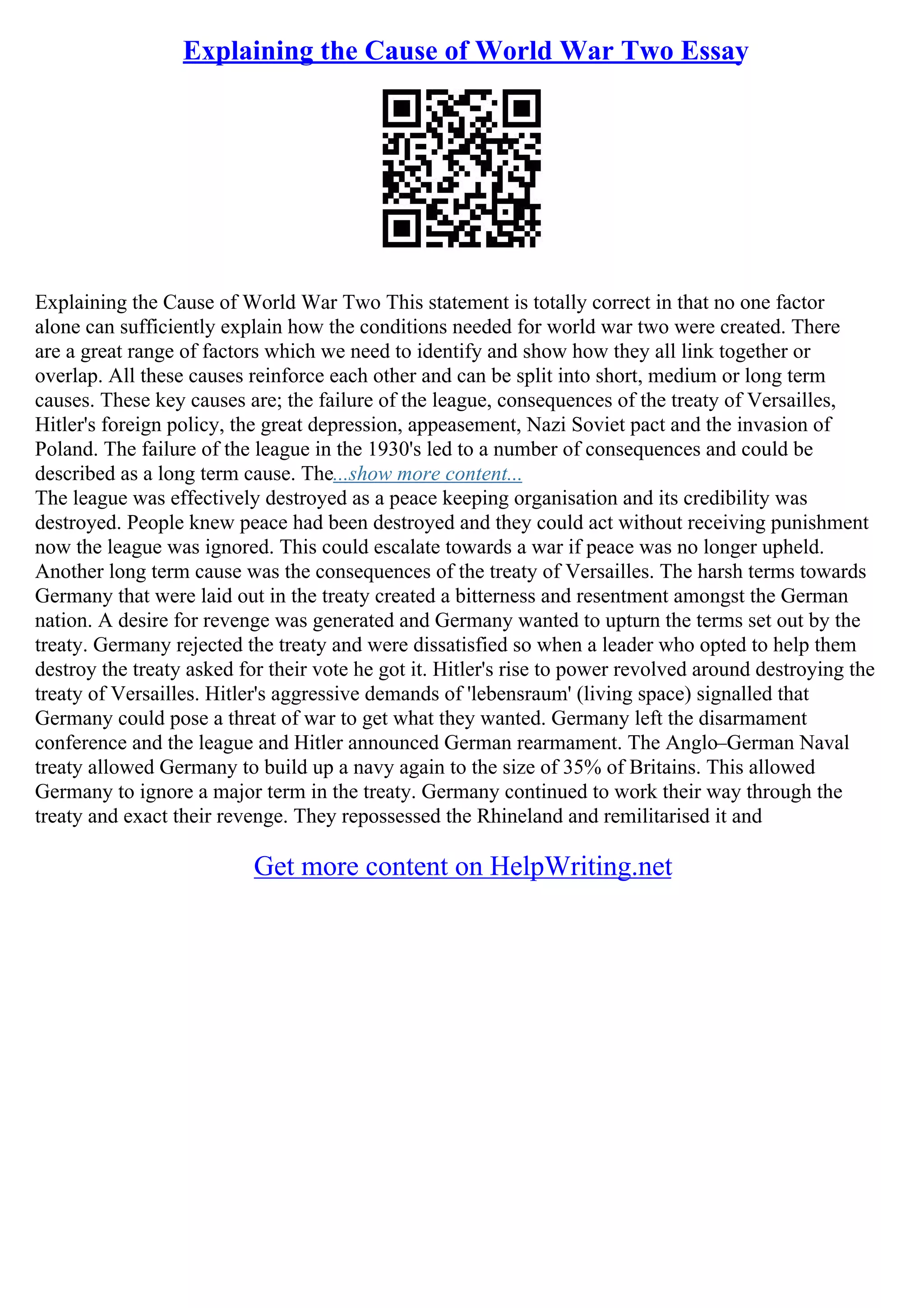 Causes Of World War 2 Essay | PDF