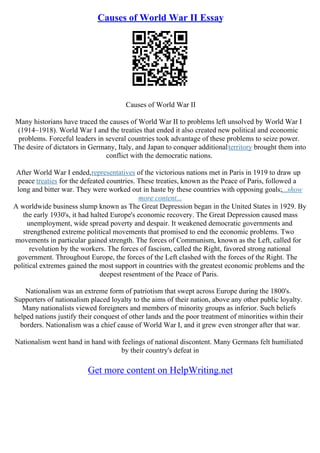 Causes Of World War 2 Essay | PDF