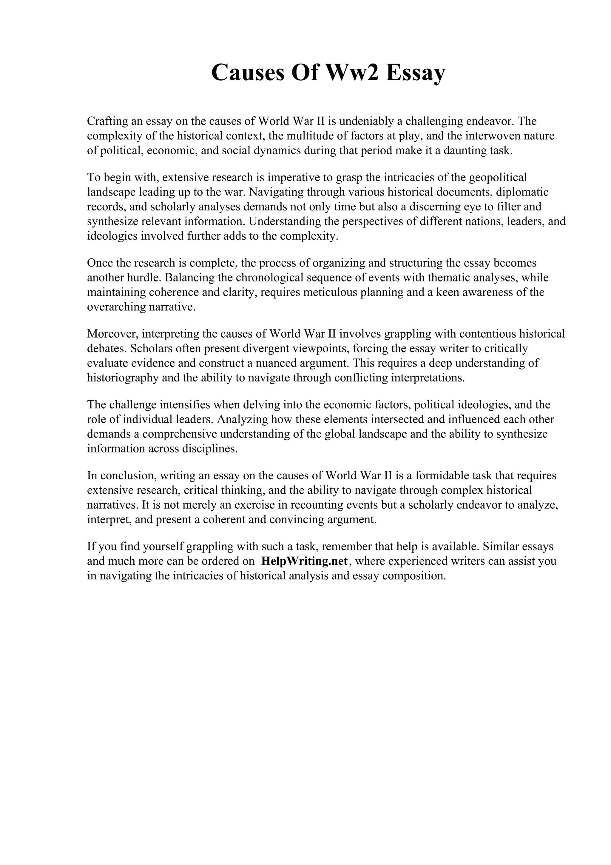 Causes Of Ww2 Essay. Washington State Community College | PDF