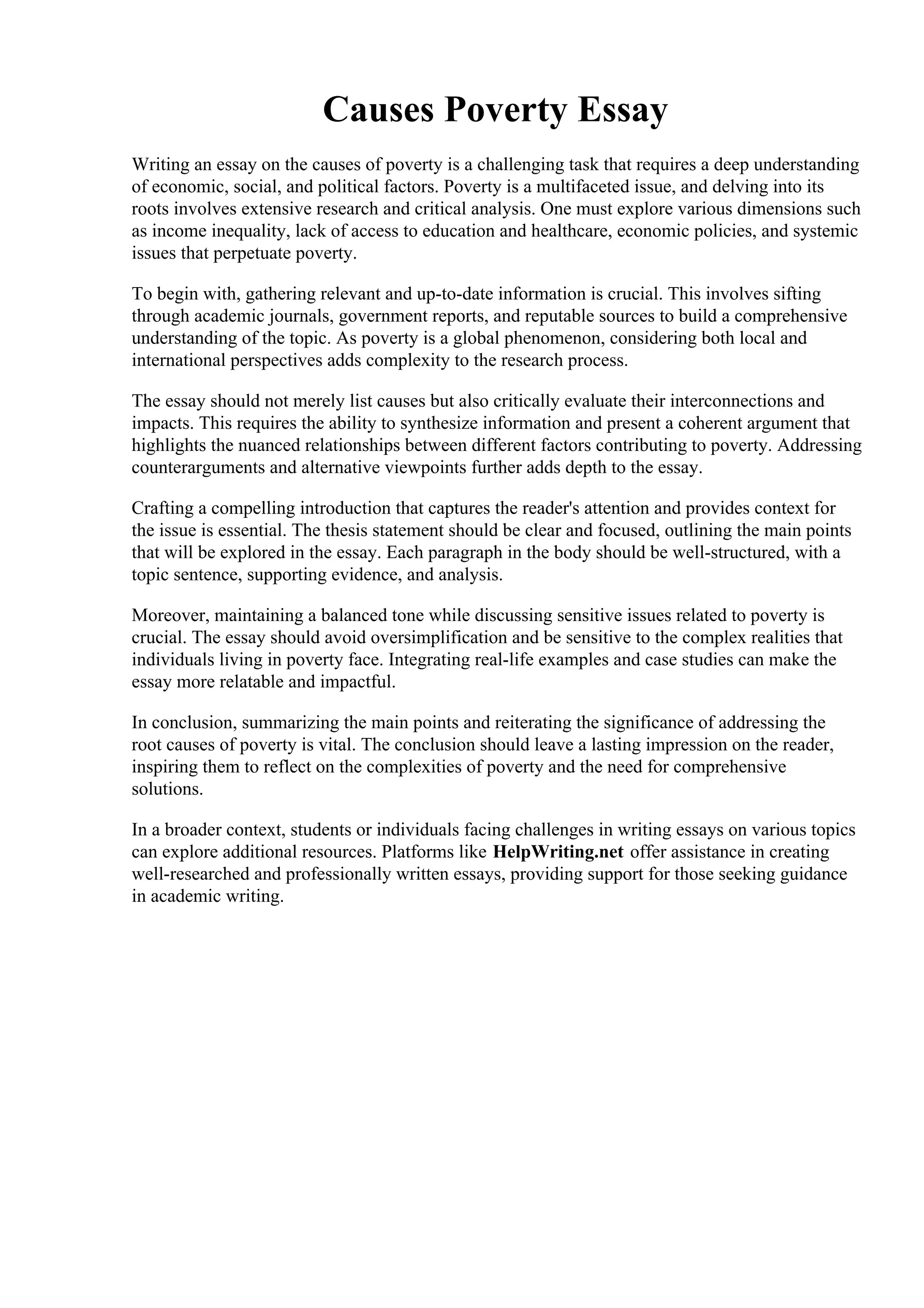 Causes Poverty Essay | PDF