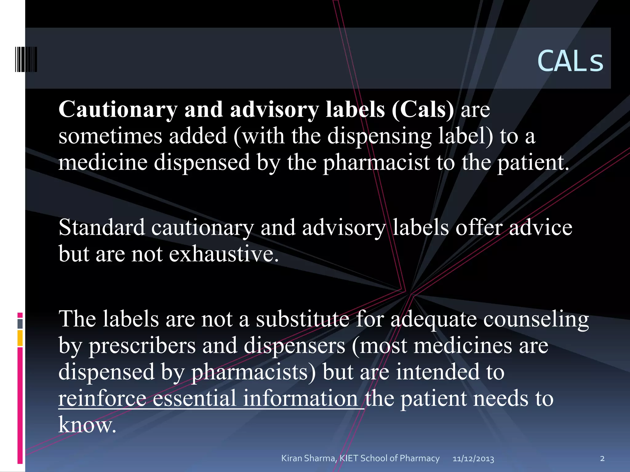 Cautionary and advisory labels for medicines | PPTX