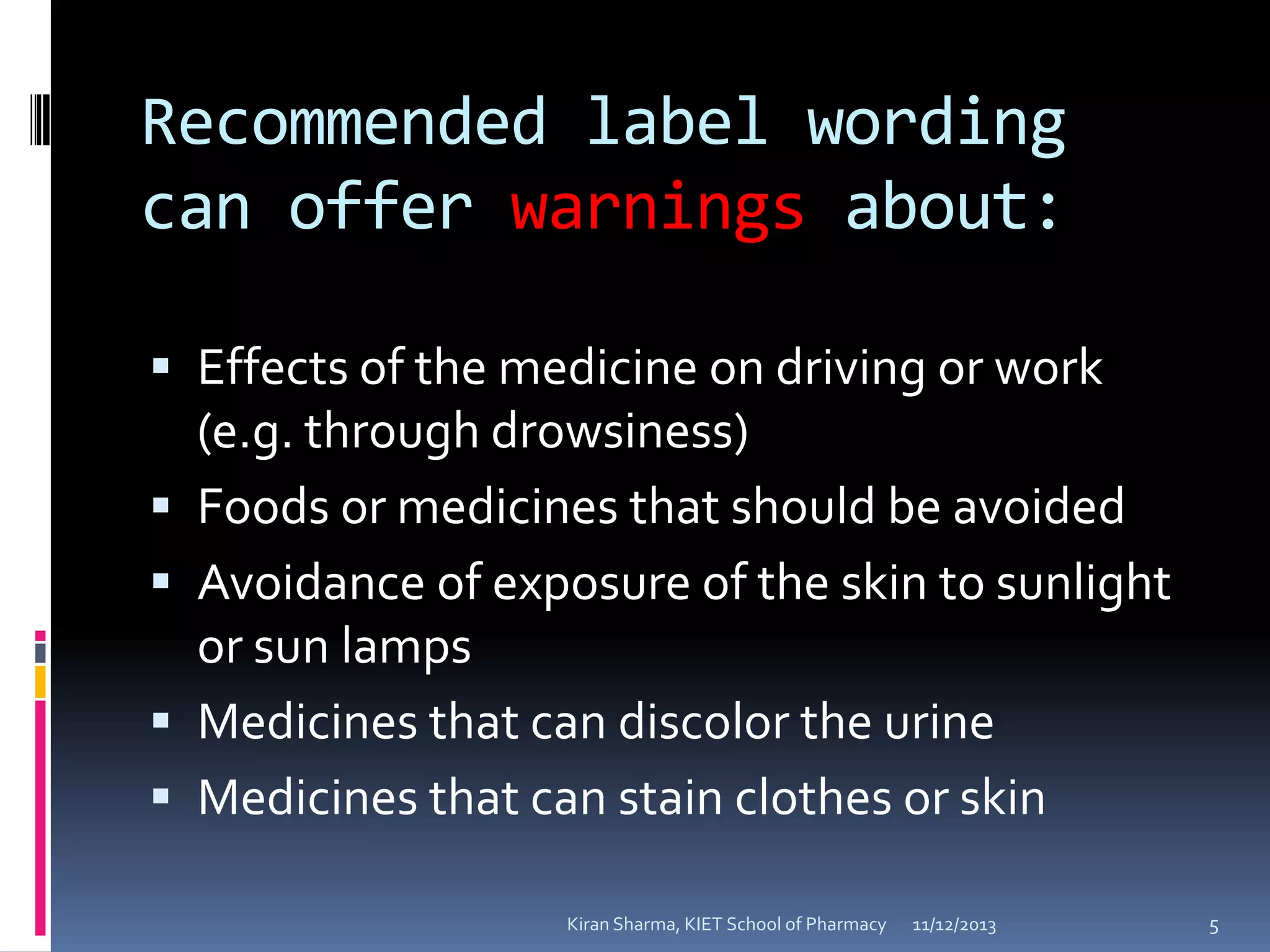 Cautionary and advisory labels for medicines | PPTX
