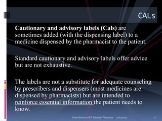 Cautionary and advisory labels for medicines | PPTX
