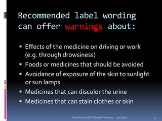 Cautionary and advisory labels for medicines | PPTX