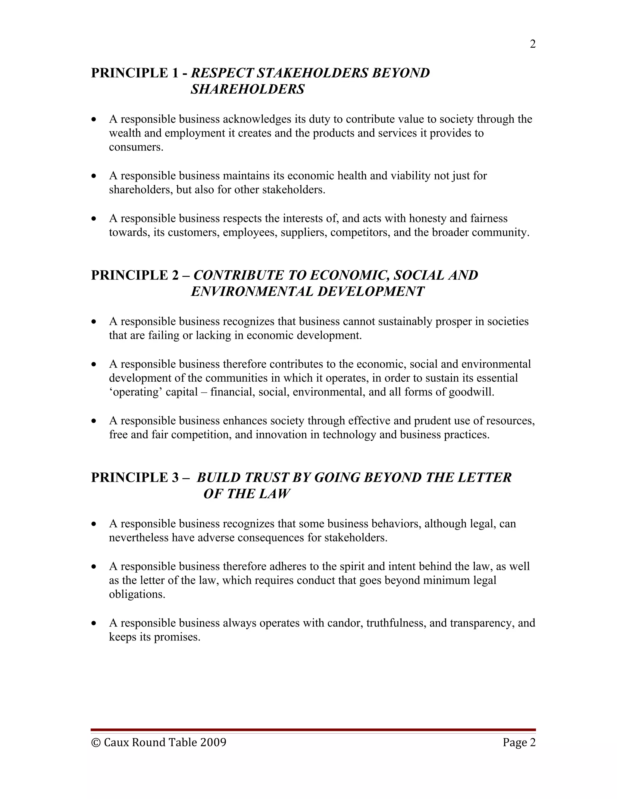 Caux Round Table - Principles for Responsible Business | PDF