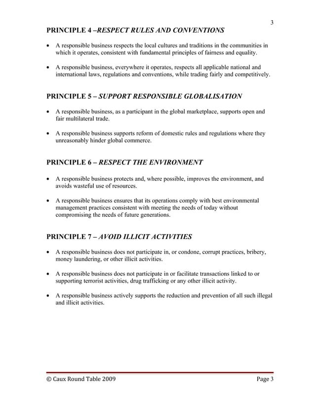 Caux Round Table - Principles for Responsible Business | PDF