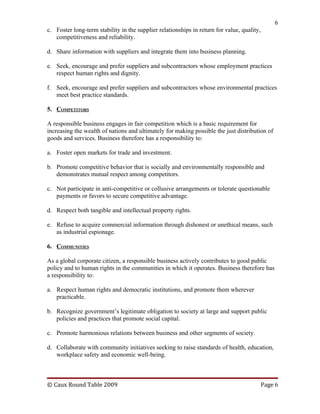 Caux Round Table - Principles for Responsible Business | PDF