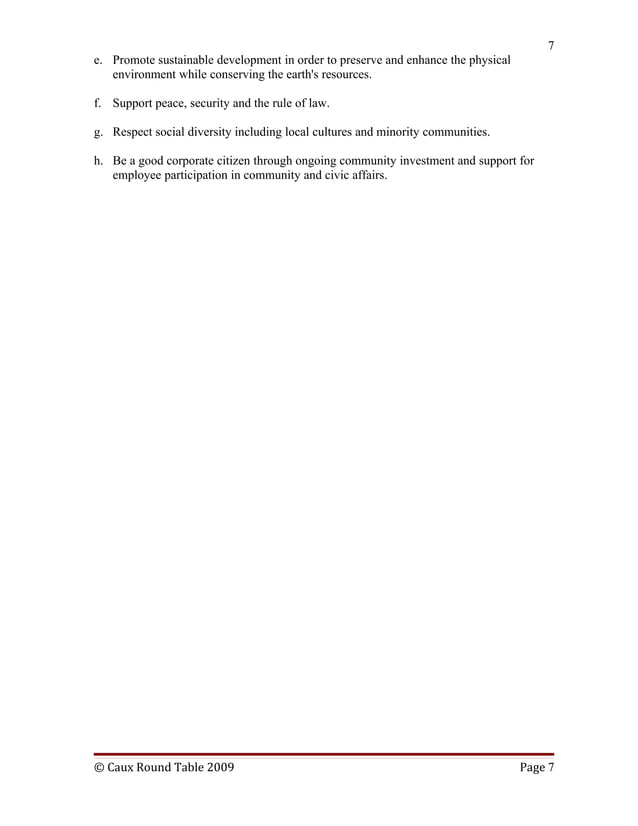 Caux Round Table - Principles for Responsible Business | PDF