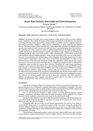 Acrylic bone cements:new insight and future perspective | PDF