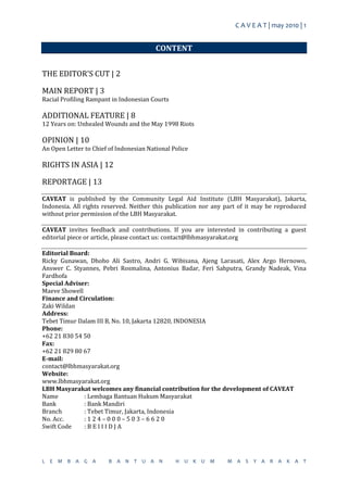 Caveat - VOLUME 12/II, MAY 2010 - LBH Masyarakat | PDF