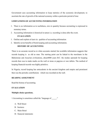 CAVENDISH COLLEGE LESSON NOTE FOR FINANCIAL ACCOUNTING FOR FIRST ...