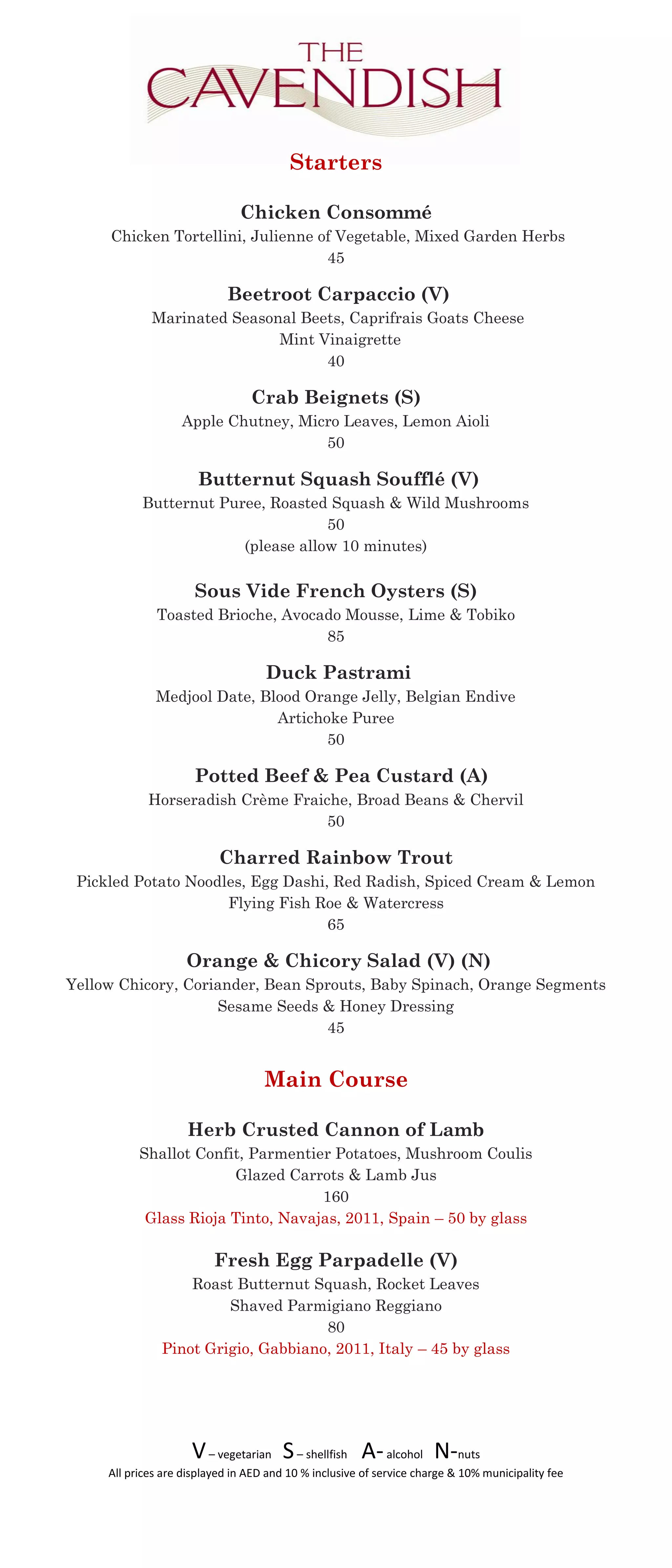 Cavendish Dinner Menu 2015 | PDF