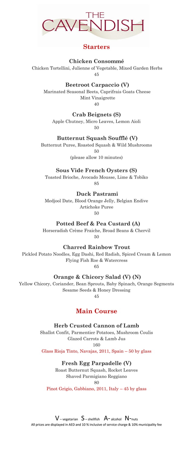 Cavendish Dinner Menu 2015 | PDF