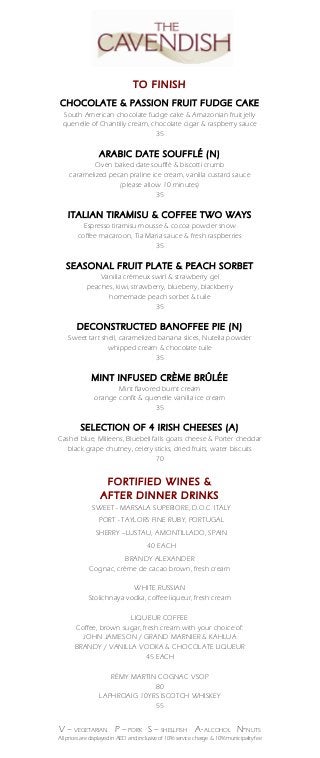 Cavendish Dinner Menu 2015 | PDF