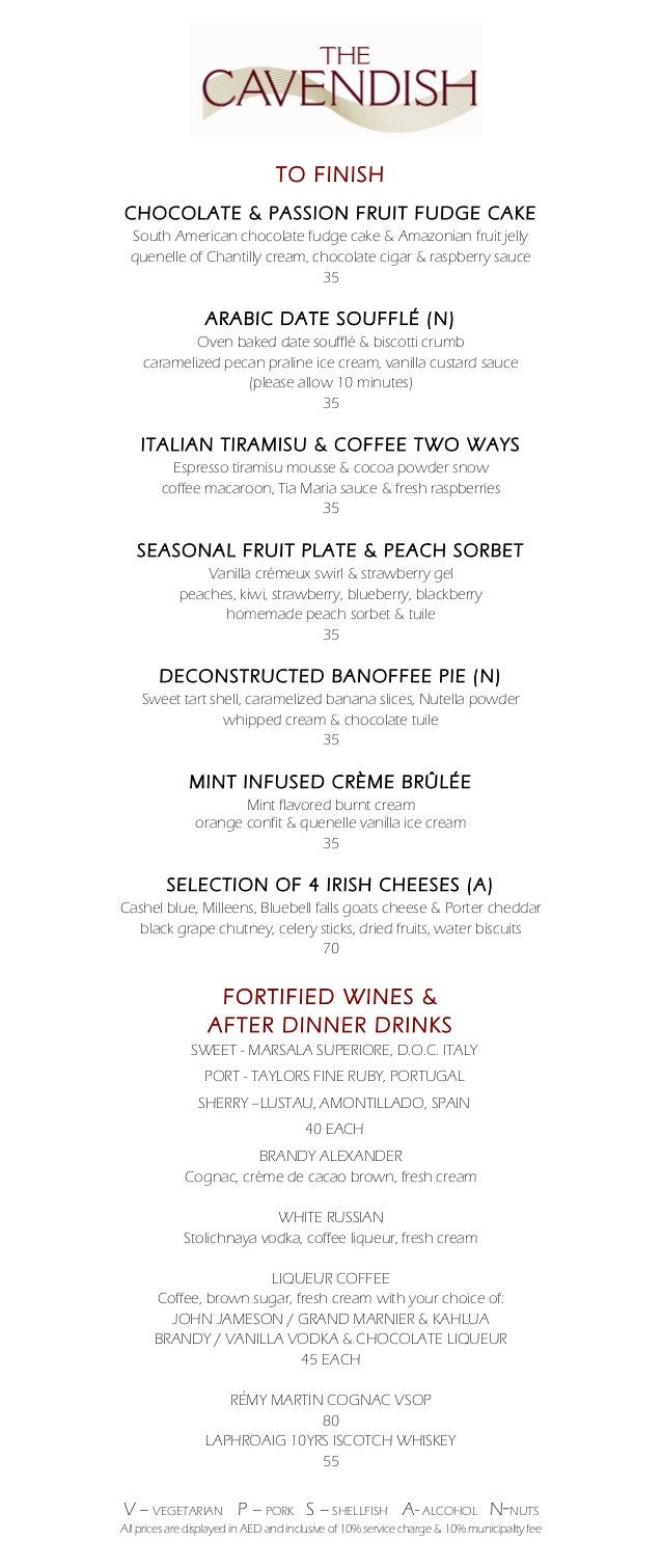 Cavendish Dinner Menu 2015 | PDF