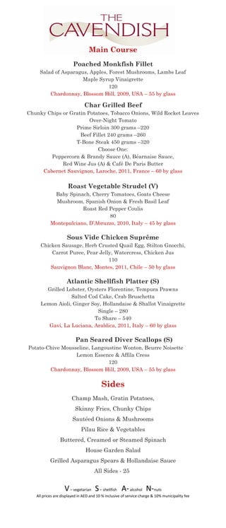 Cavendish Dinner Menu 2015 | PDF