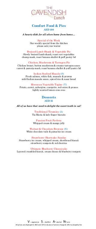 Cavendish Lunch Menu 2015 | PDF | Vegetarian Diets | Food & Drink