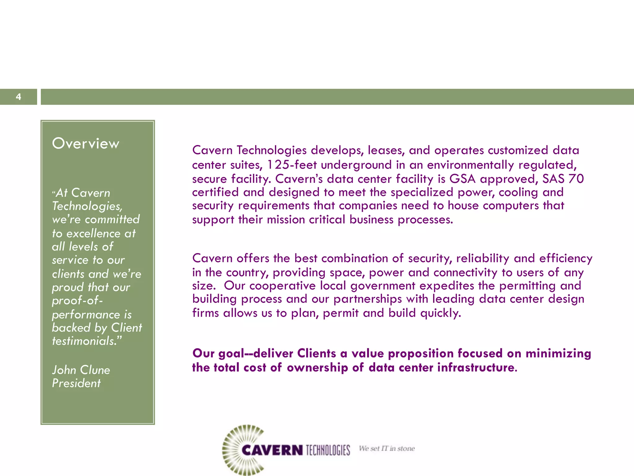 Cavern Technologies Underground Build To Suite Data Center | PDF