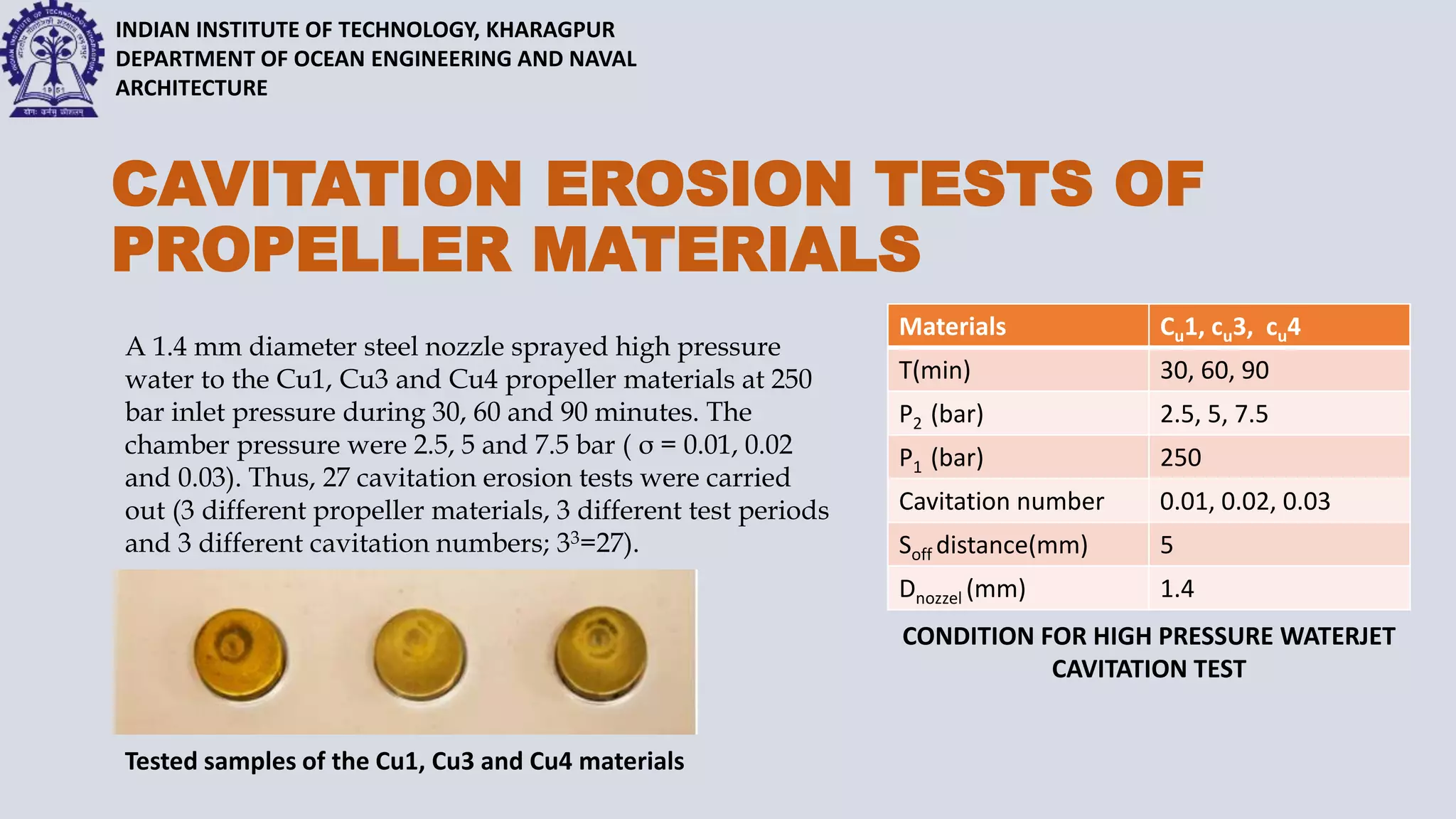 CAVITATION EROSION RESISTANCE OF MARINE PROPELLER MATERIALS.pptx