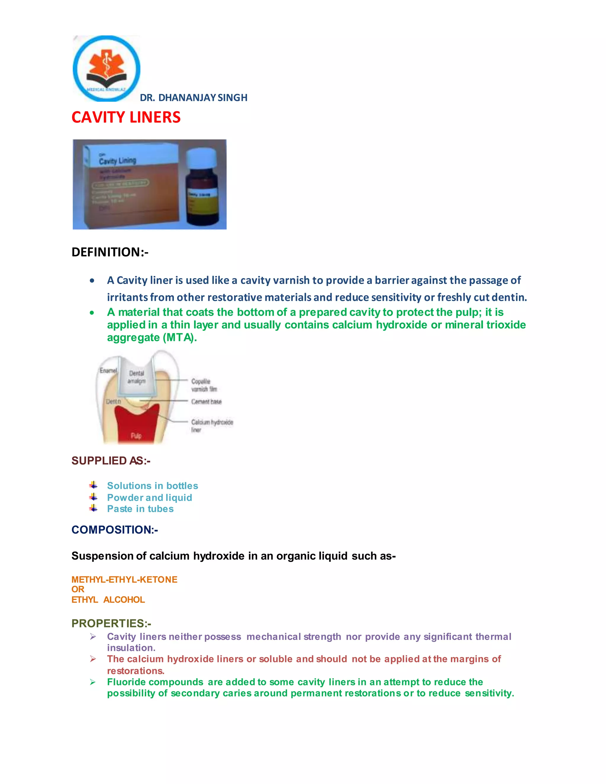 Cavity liners | DOCX