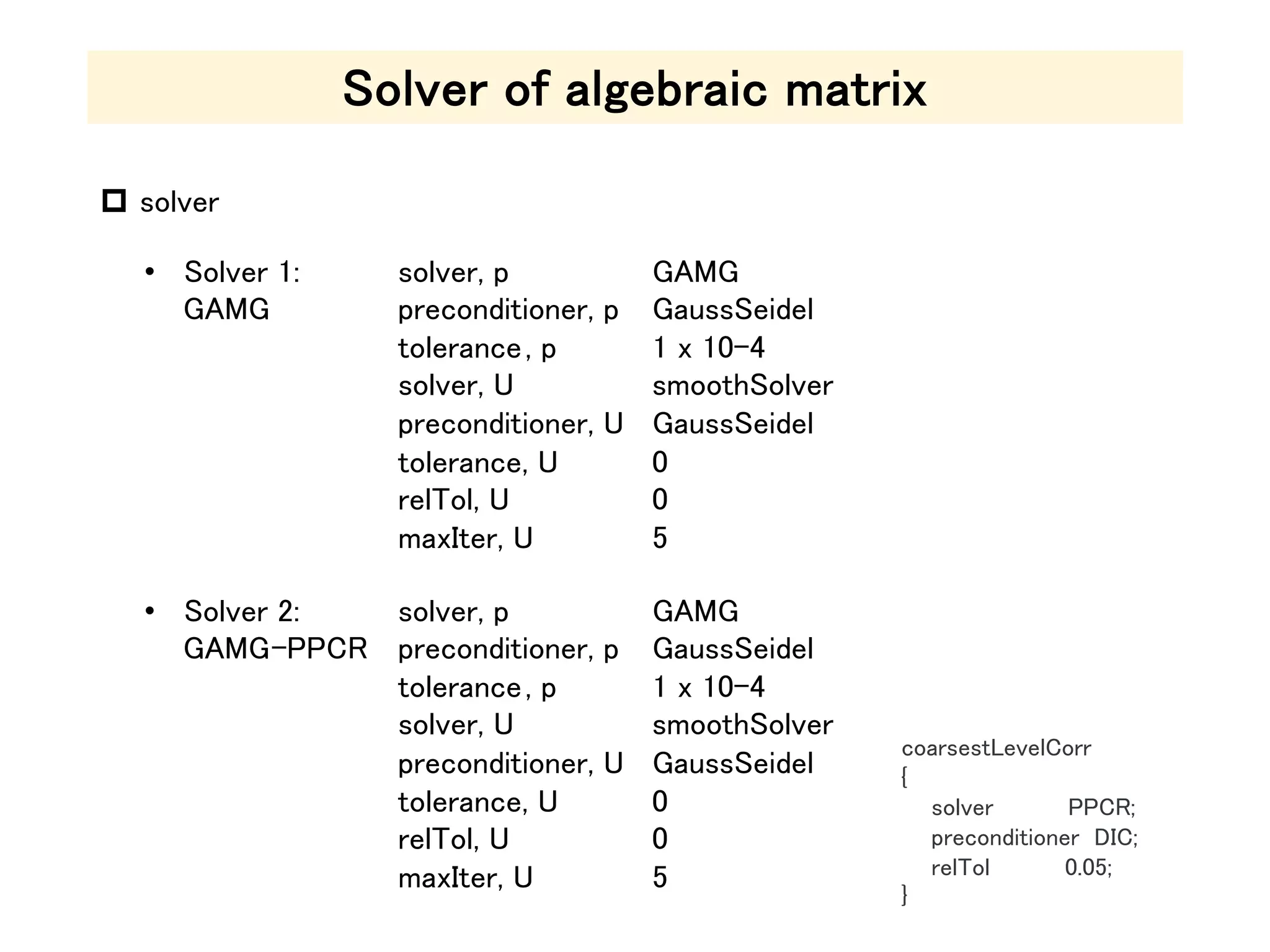 OpenFOAM benchmark for EPYC server -Influence of coarsestLevelCorr in GAMG solver - | PDF
