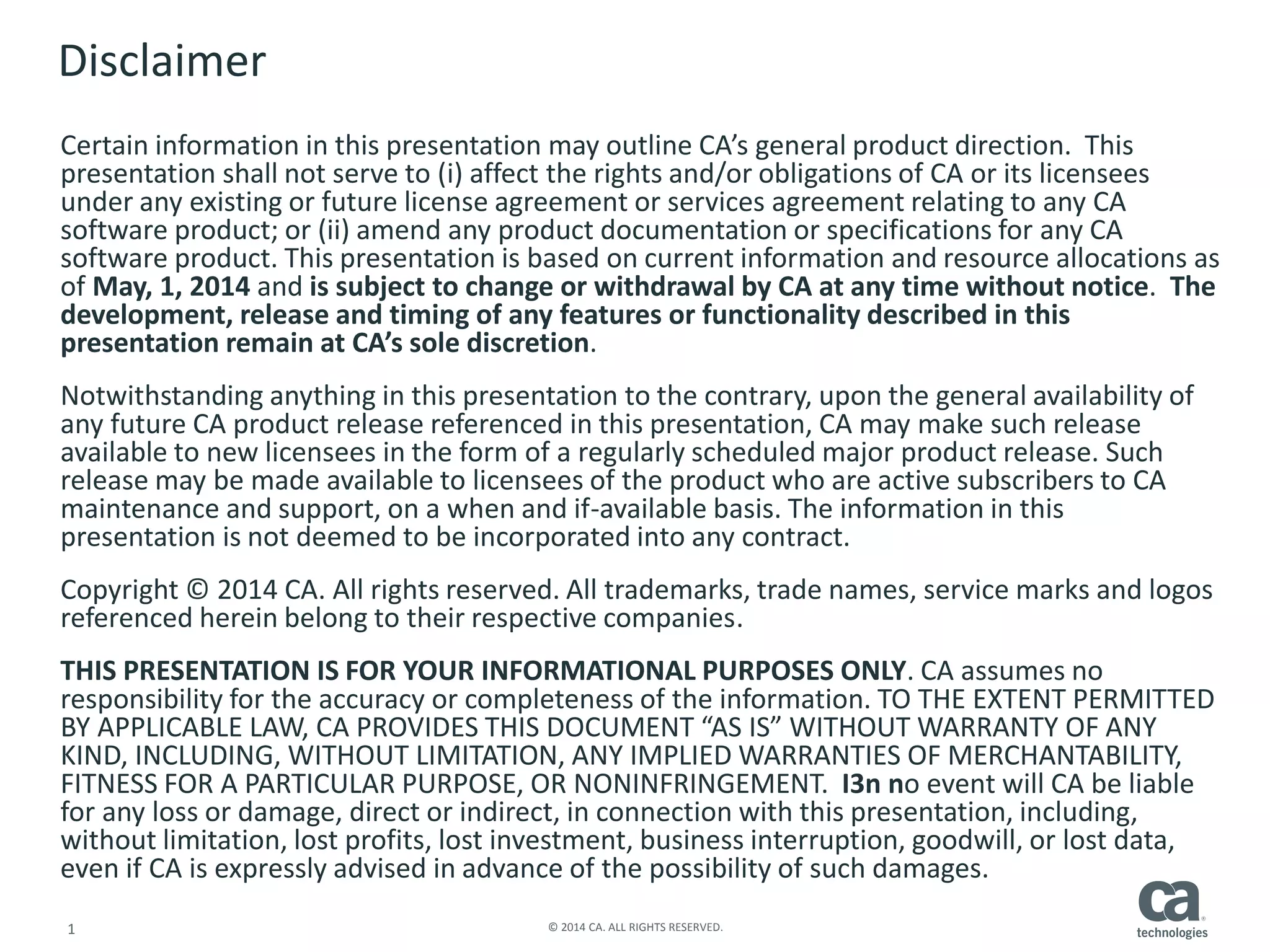 CA Workload Automation Product Roadmap - CA Workload Automation ...