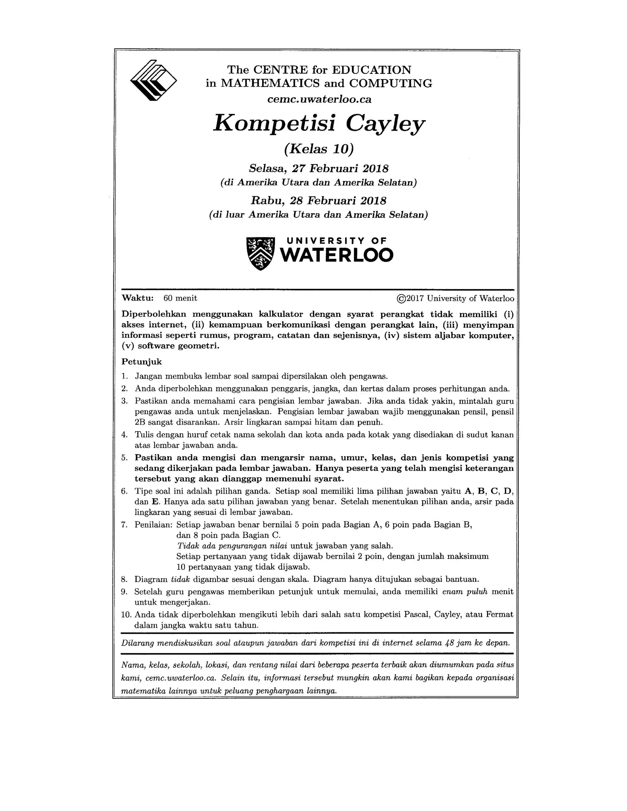 Soal Kompetisi Cayley 2018 | PDF
