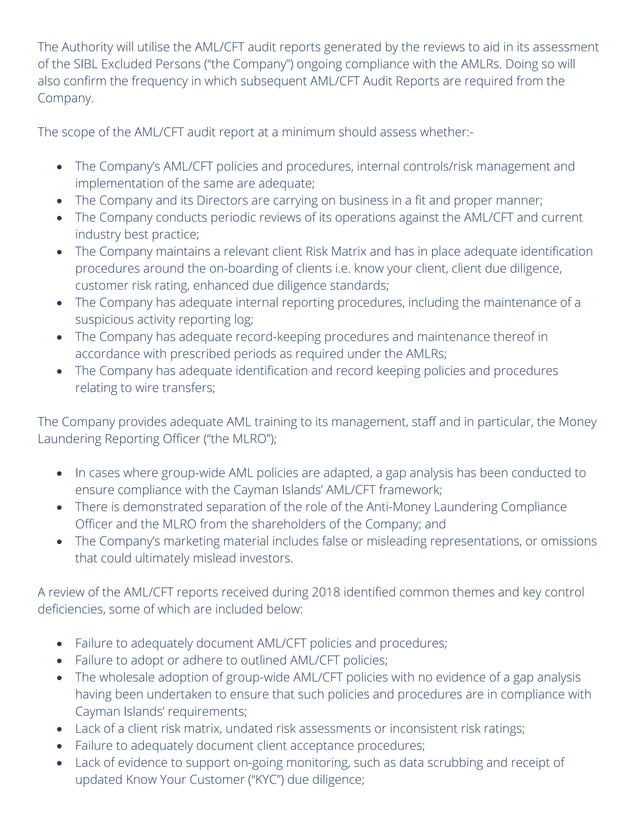 Cayman Islands Excluded Person Investment Managers - CIMA Notice on AML ...