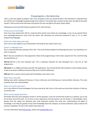 Preparing for a .Net Interview | PDF