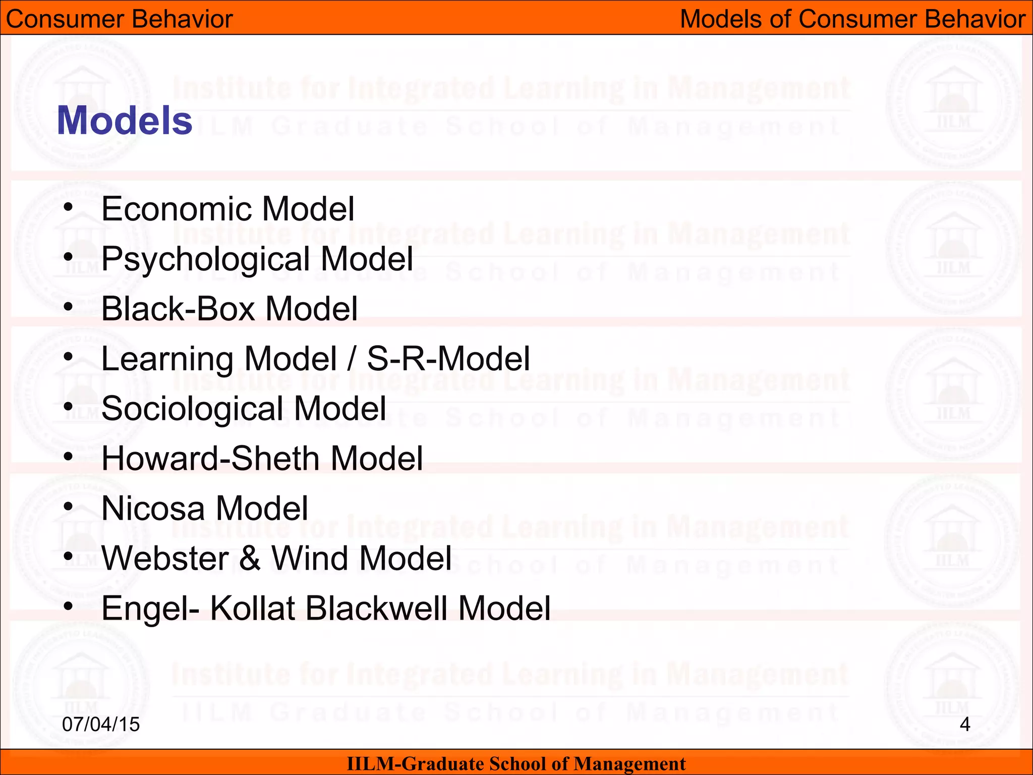 Cb unit-ii (models in consumer behavior) | PPT