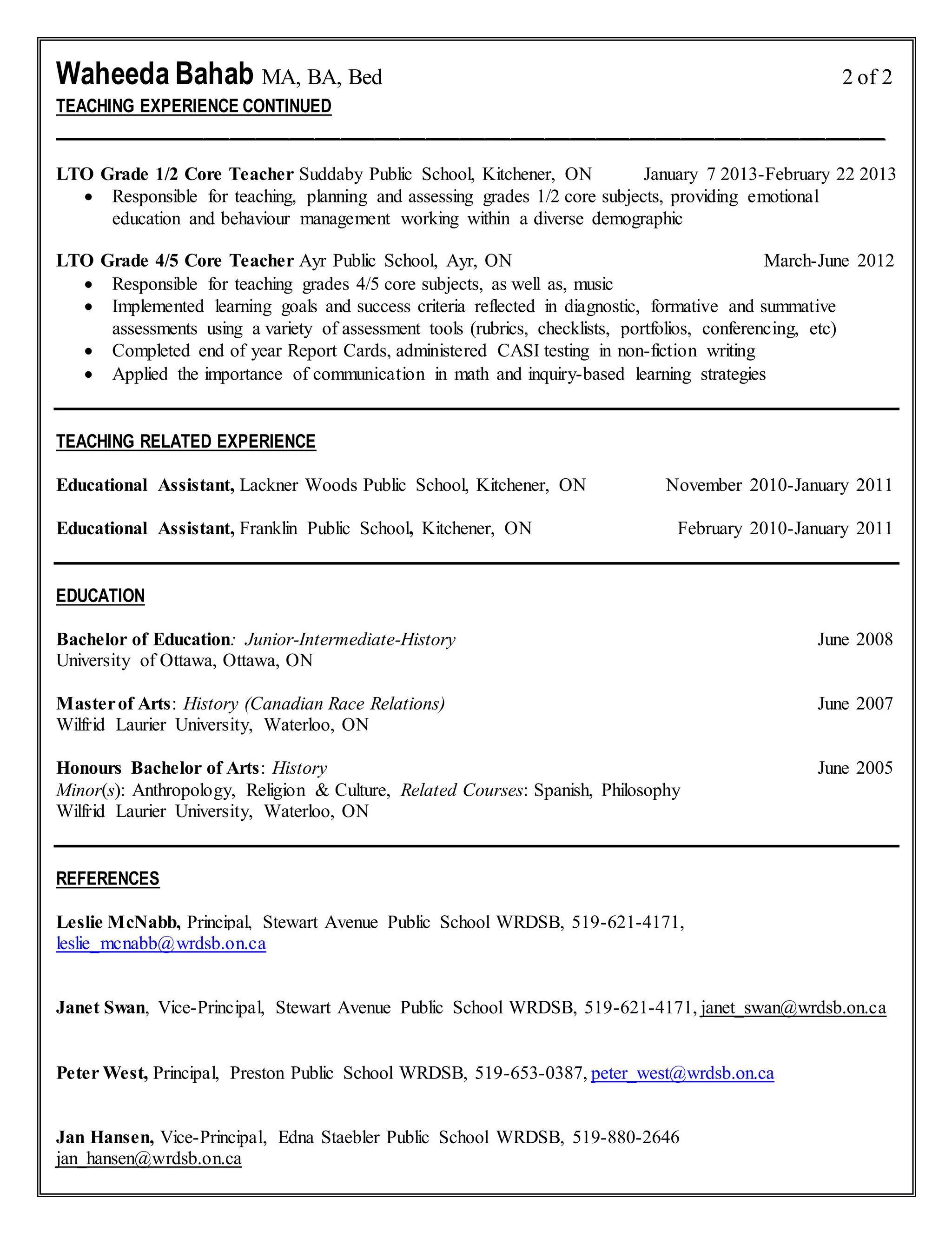 Waheeda Bahab-Resume-2015 | DOCX