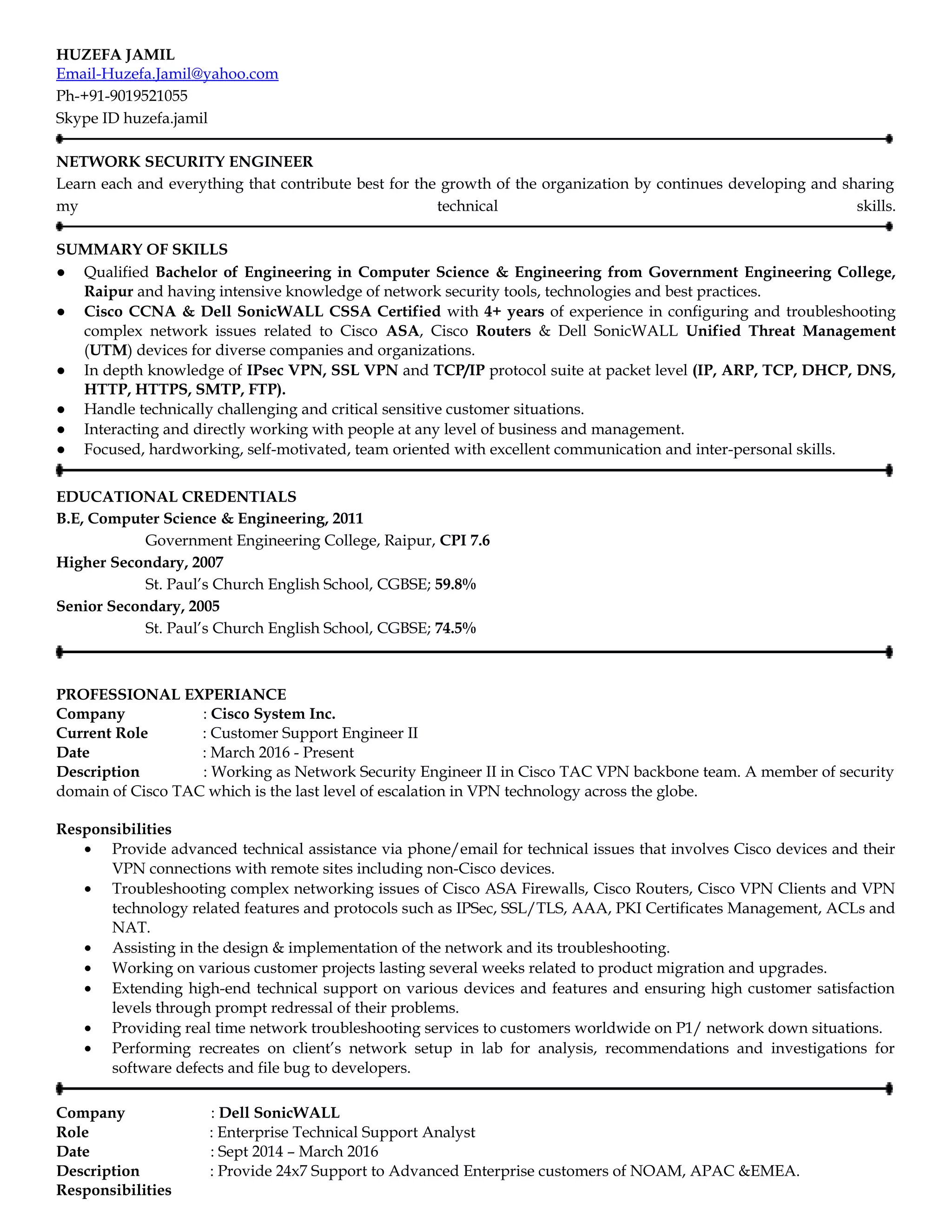 Huzefa_UpdatedR (1) | DOC | IT and Internet Support | Internet