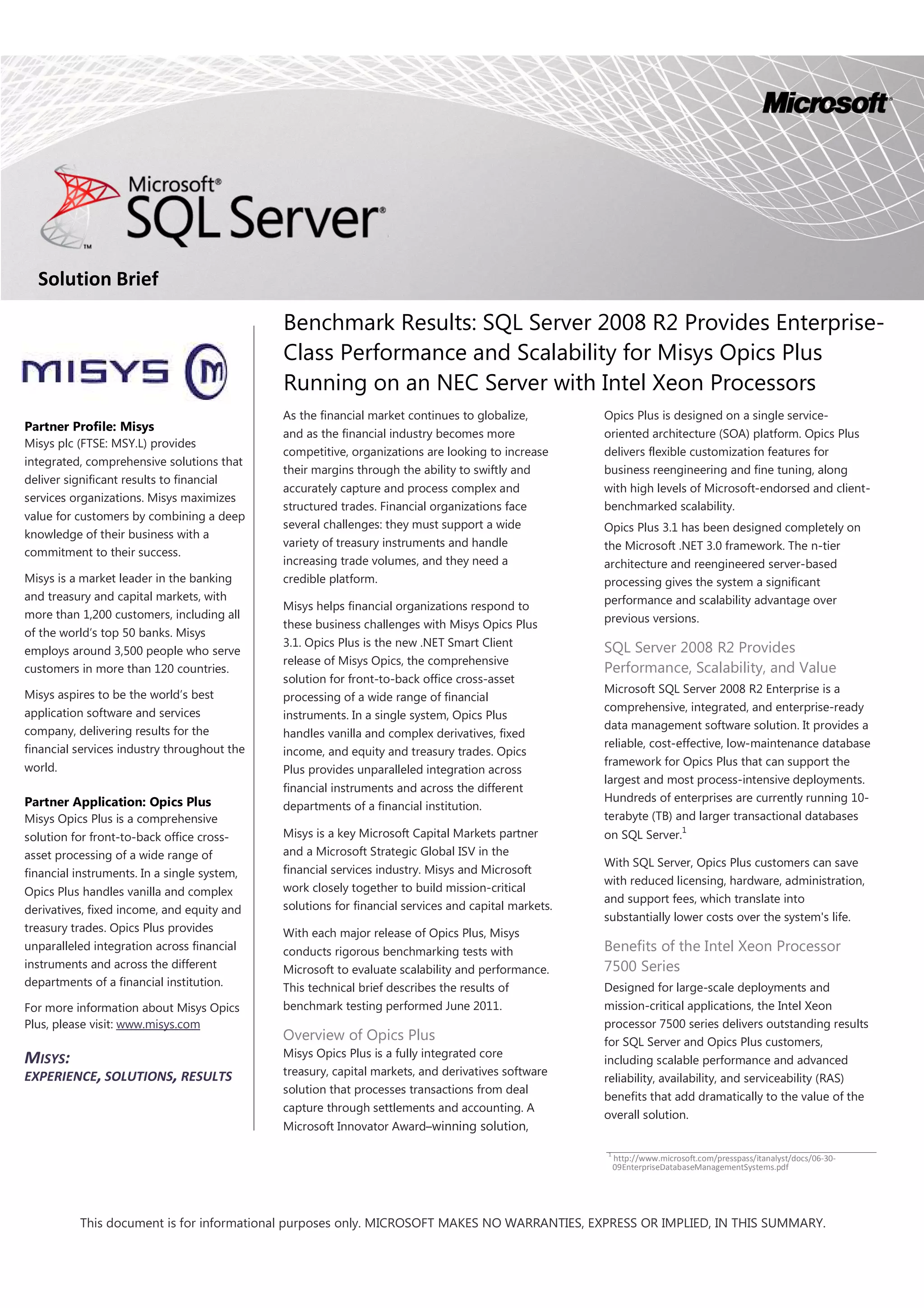 Misys Opics Plus Solution Brief | PDF