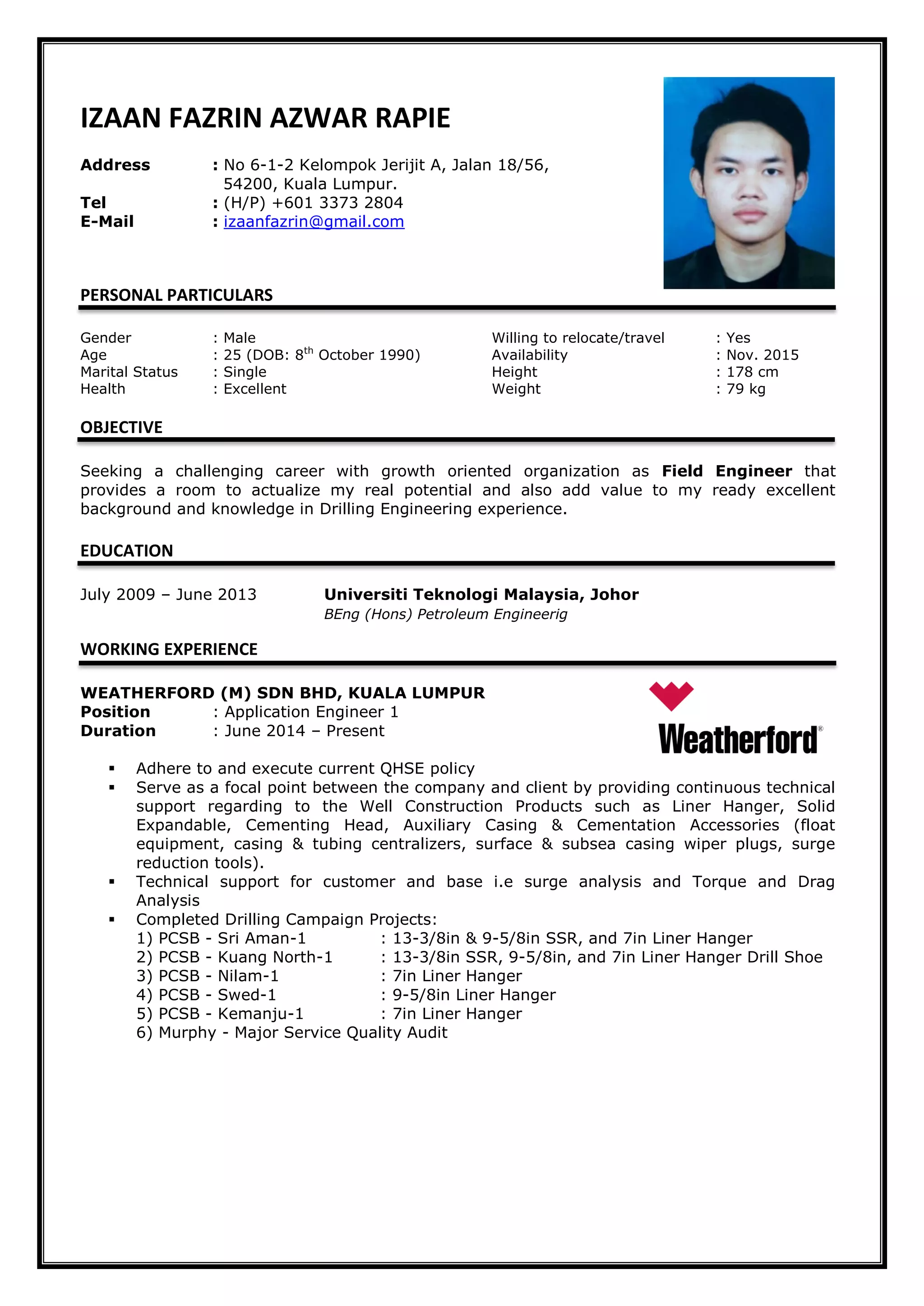 IZAAN FAZRIN AZWAR RAPIE RESUME | PDF