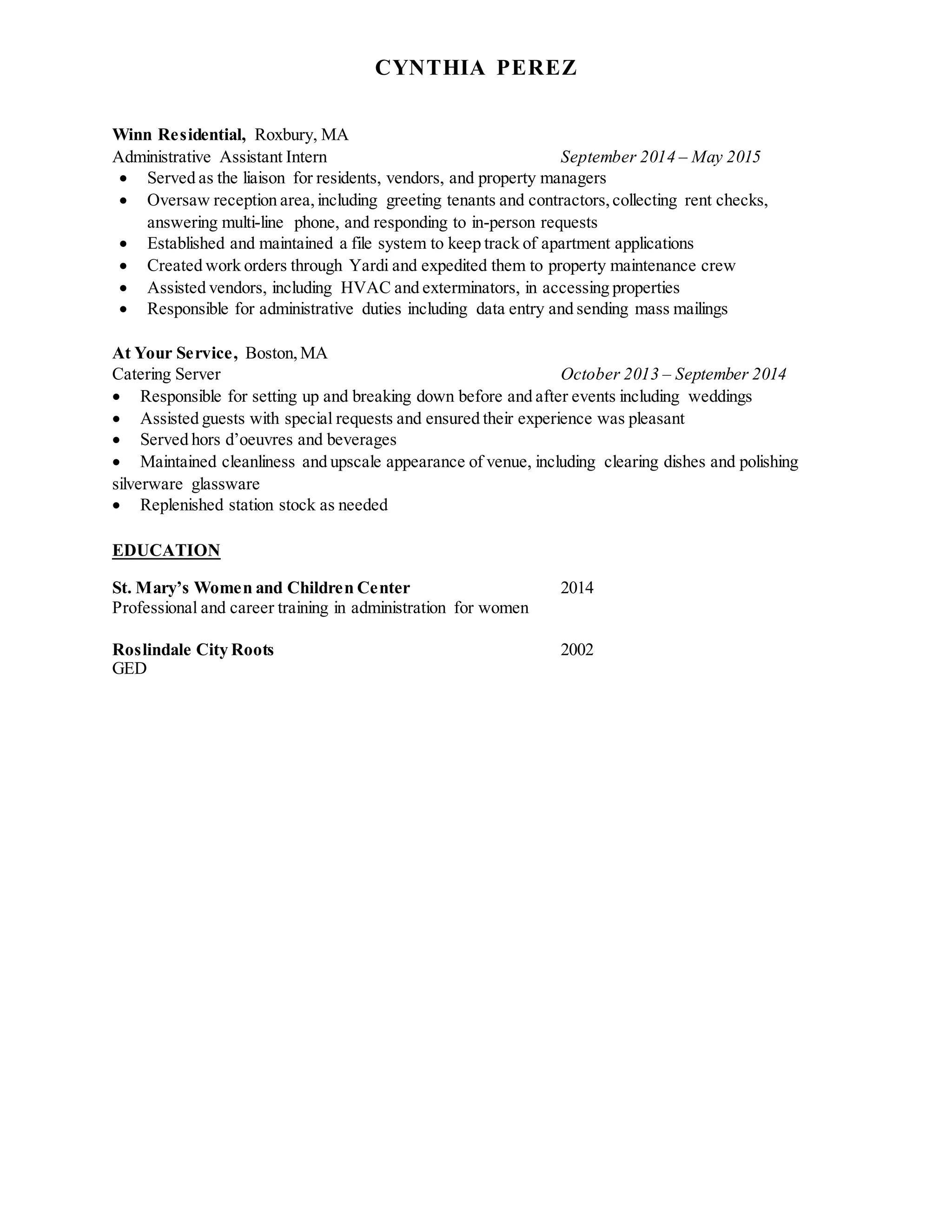 Cynthia Perez Resume 2016 | DOCX