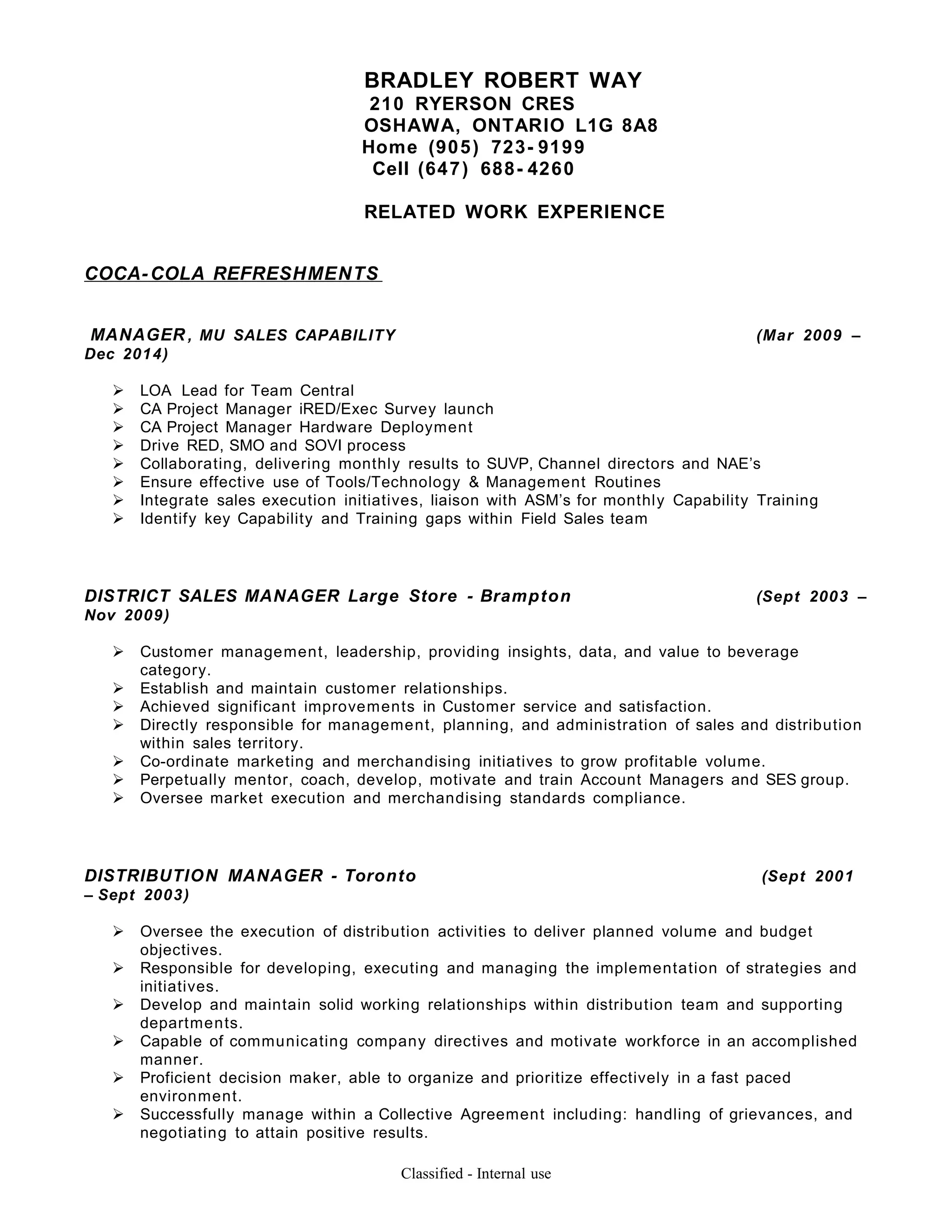 BradWayResume Dec 2014 | DOC | Sales | Business