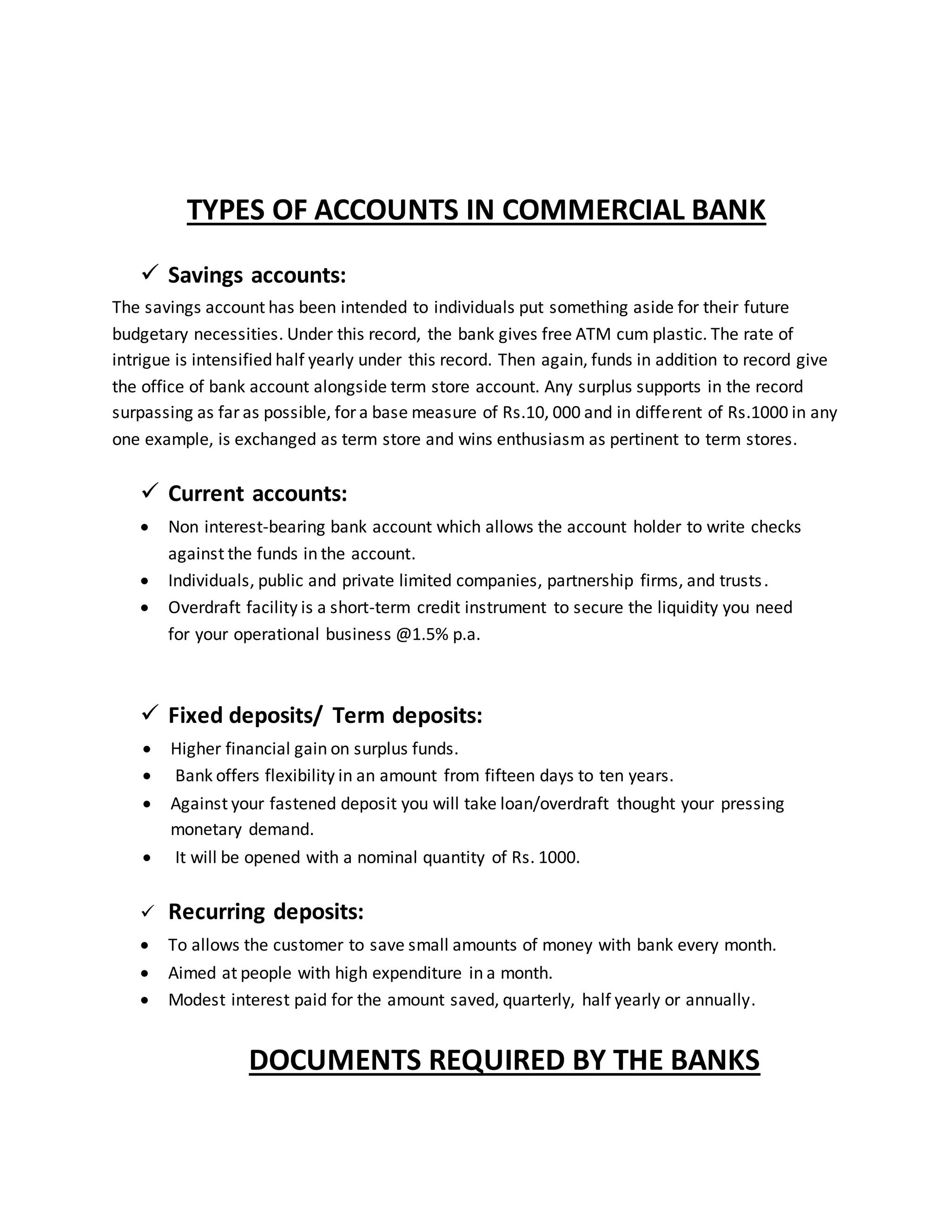 TYPES OF ACCOUNTS AND DOCUMENTS REQUIRED BY BANK | DOCX