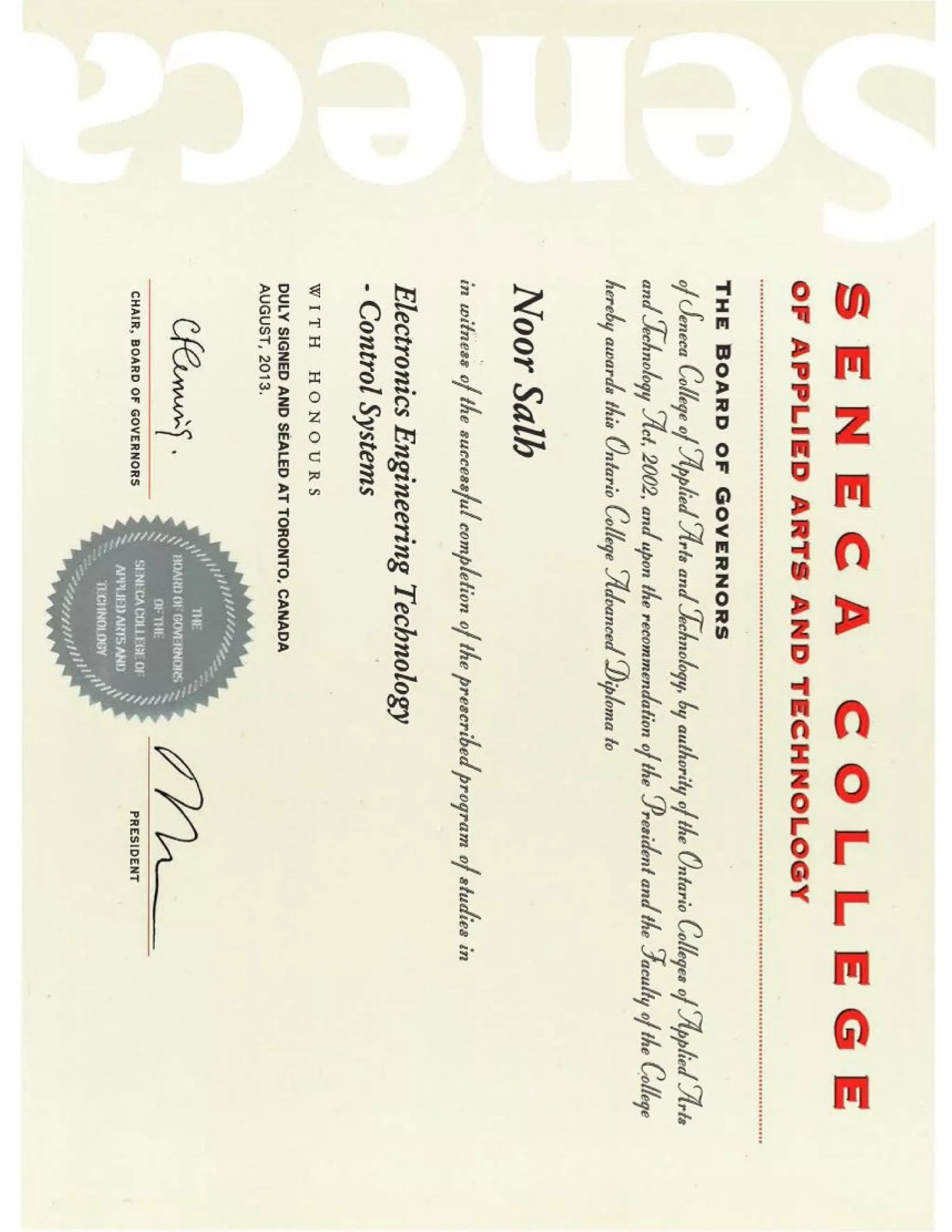 Seneca (Electronics Engineering Technology – Control Systems) | PDF