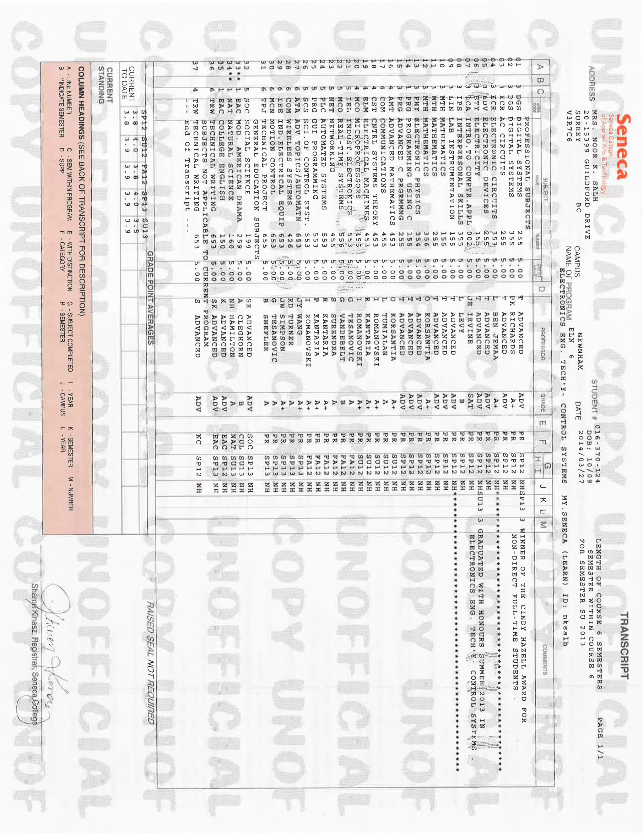 Seneca (Electronics Engineering Technology – Control Systems) | PDF