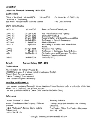 CV - James M Edwards | PDF | Cruises | Travel Type