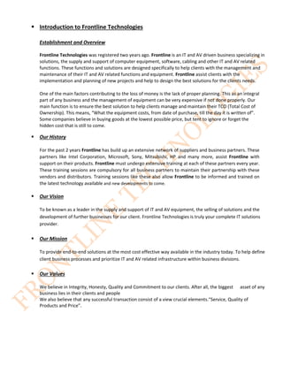 Frontline Company Profile | PDF