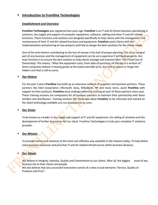 Frontline Company Profile | PDF