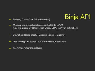 [CB16] Be a Binary Rockstar: An Introduction to Program Analysis with Binary Ninja by Sophia D ...