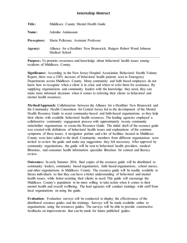 Internship Abstract | DOCX | Business | Business and Finance