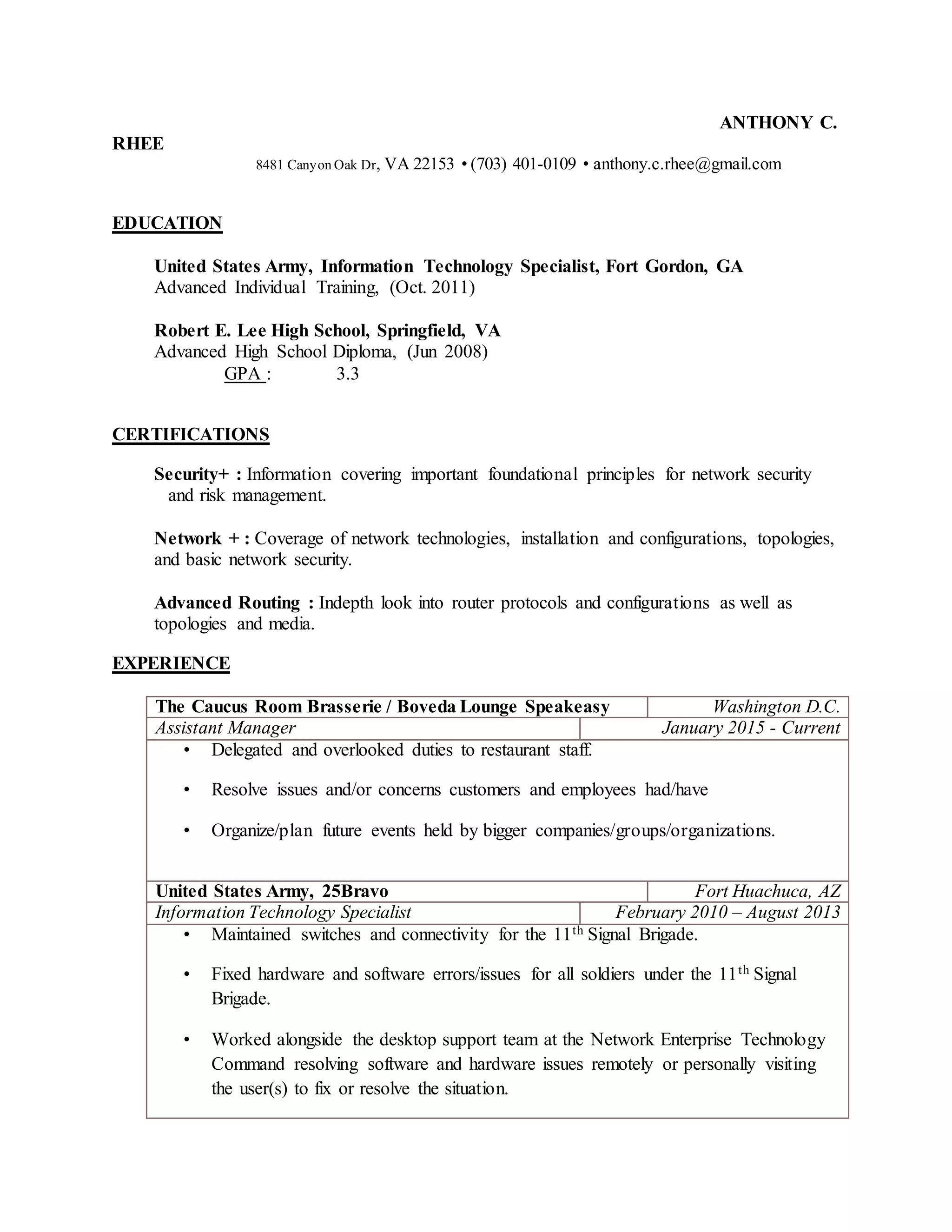 Anthony Rhee Resume | DOCX