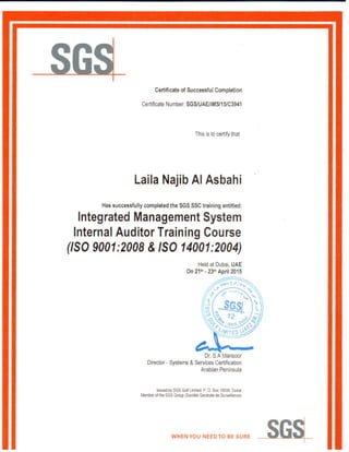 ISO traning certificate- Laila | PDF